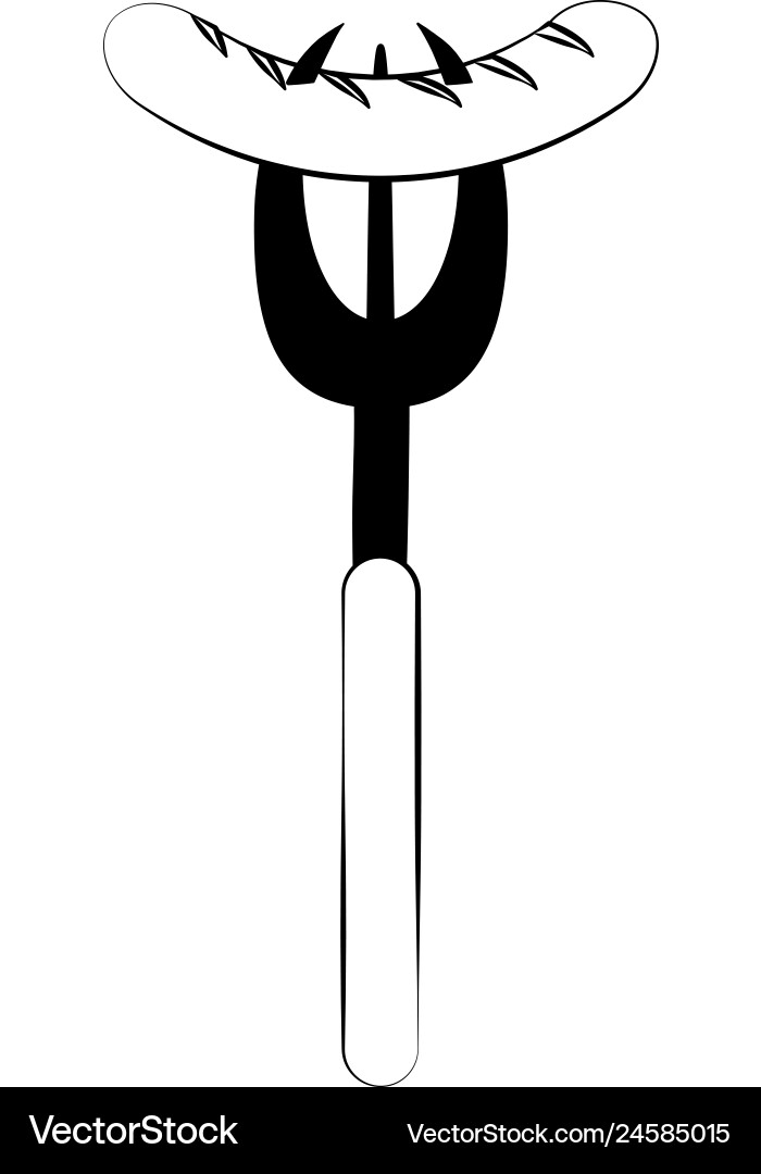 Sausage on fork in black and white Royalty Free Vector Image