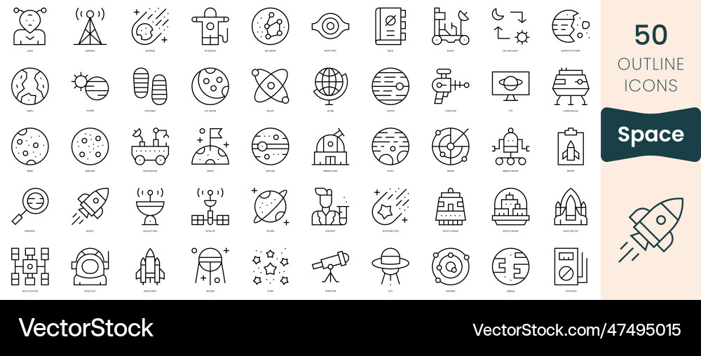 Set of space icons thin linear style pack Vector Image