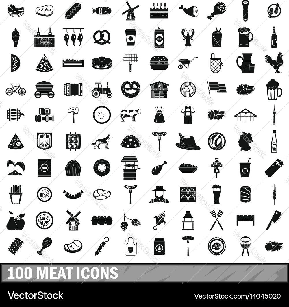 100 meat icons set simple style Royalty Free Vector Image