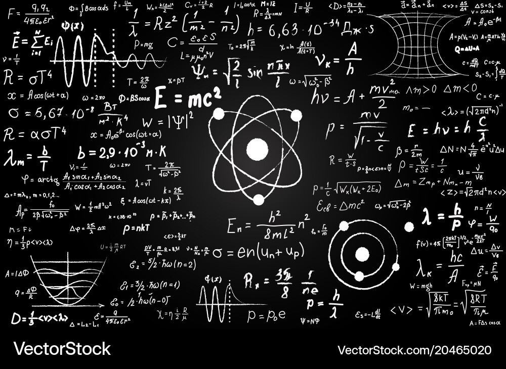 Blackboard inscribed with scientific formulas and Vector Image