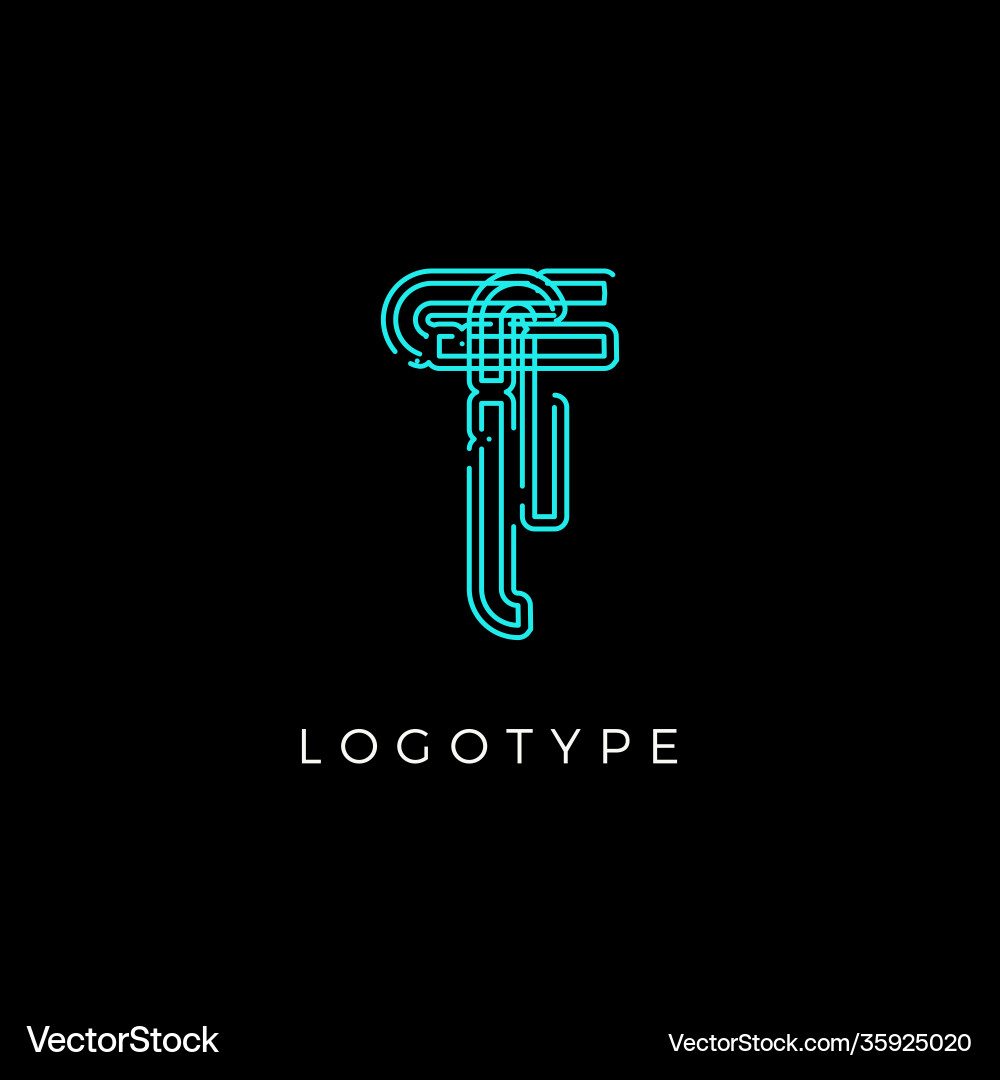 Cyber letter t for digital technology logo concept