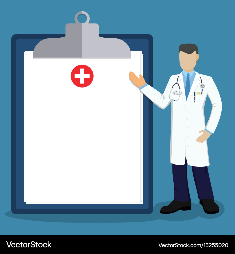 Doctor pointing to billboard Royalty Free Vector Image
