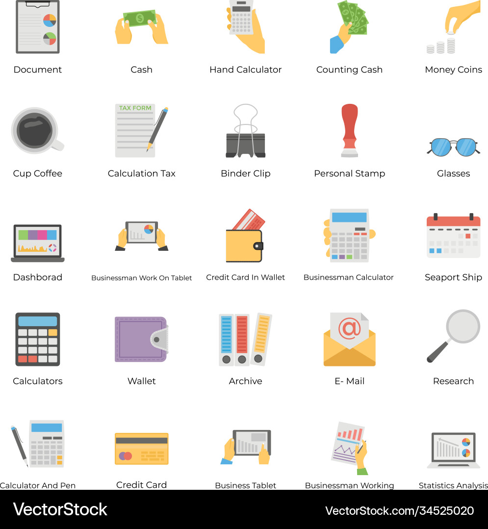 Financial accounting flat icons Royalty Free Vector Image