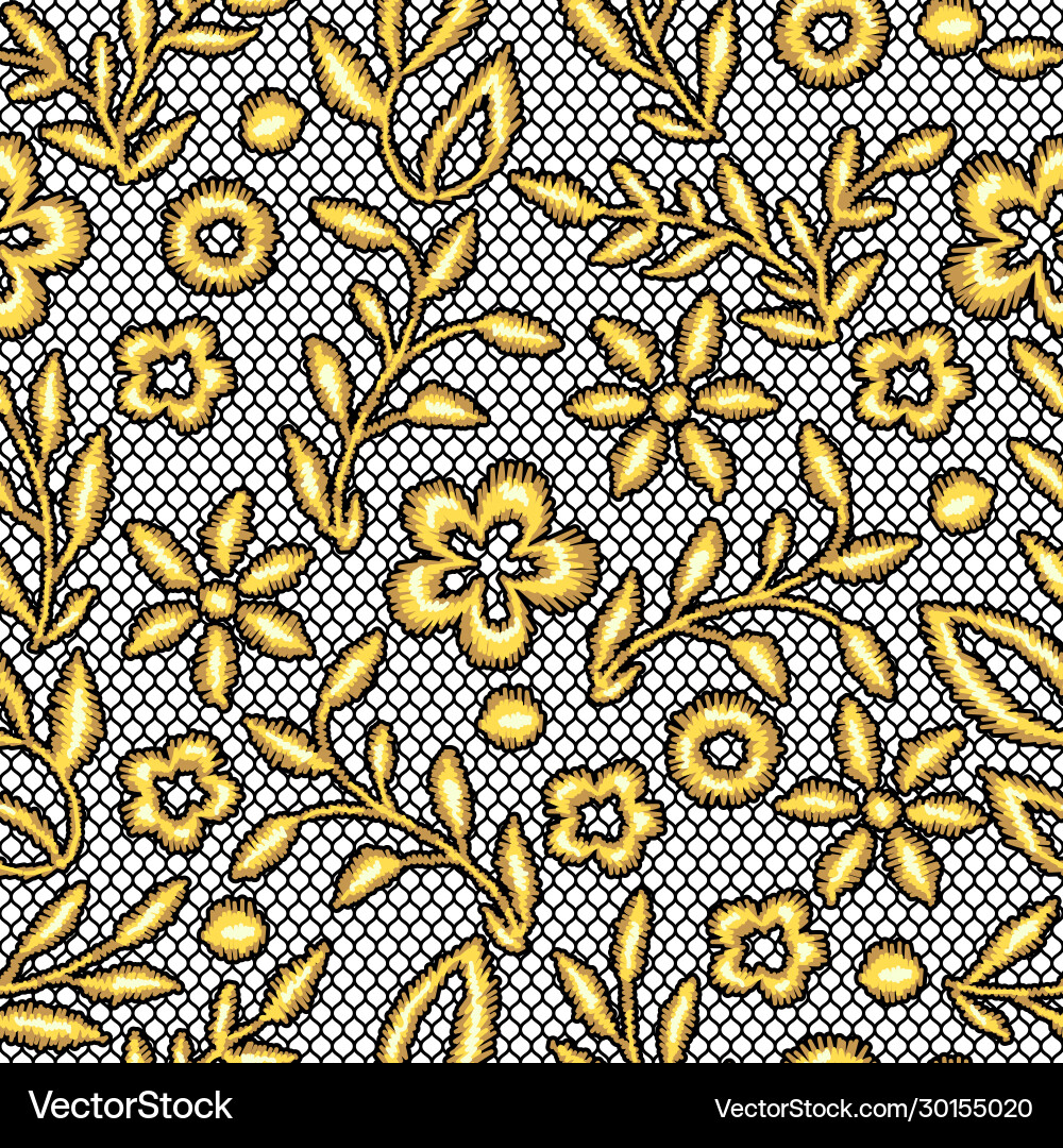 Lace seamless pattern with gold flowers Royalty Free Vector