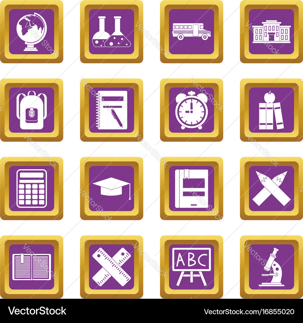 School icons set purple Royalty Free Vector Image