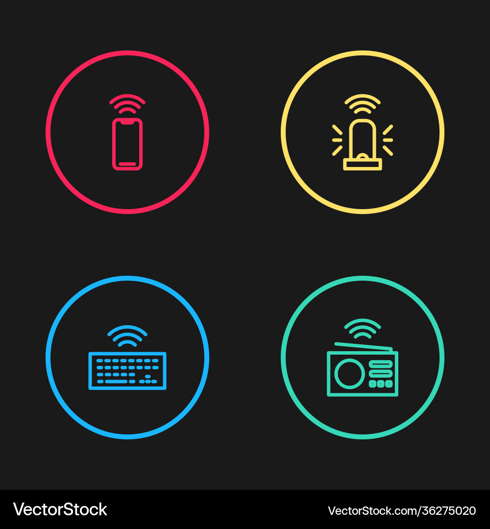 Set line wireless keyboard smart radio flasher Vector Image
