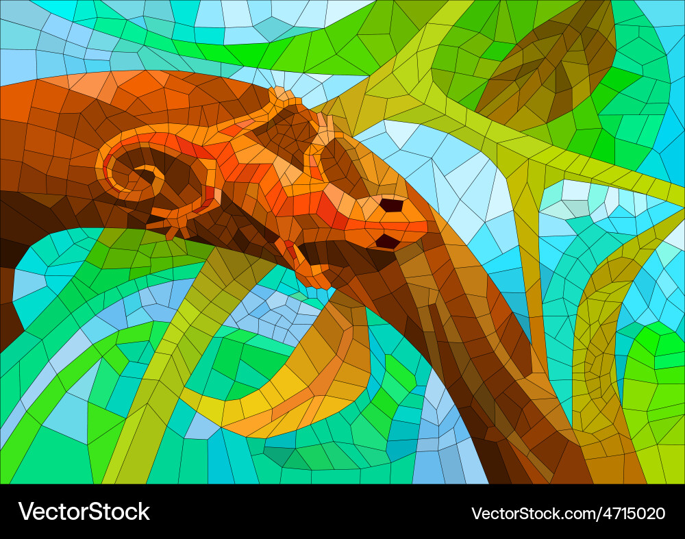Stained glass with a lizard in the forest Vector Image