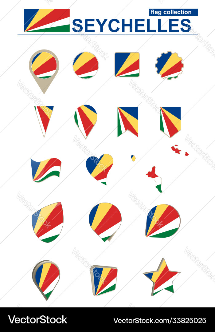Seychelles flag collection big set for design Vector Image