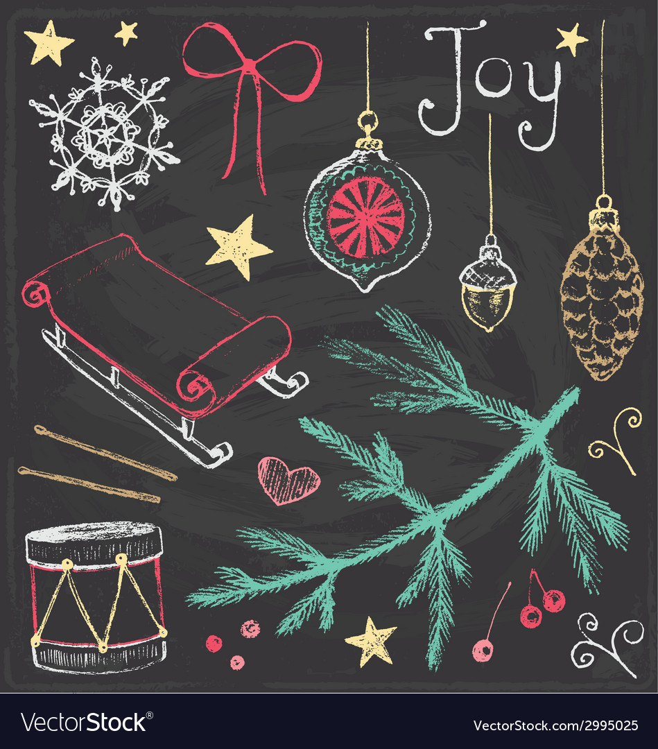 Vintage Christmas Chalkboard Hand Drawn Set 4 Vector Image