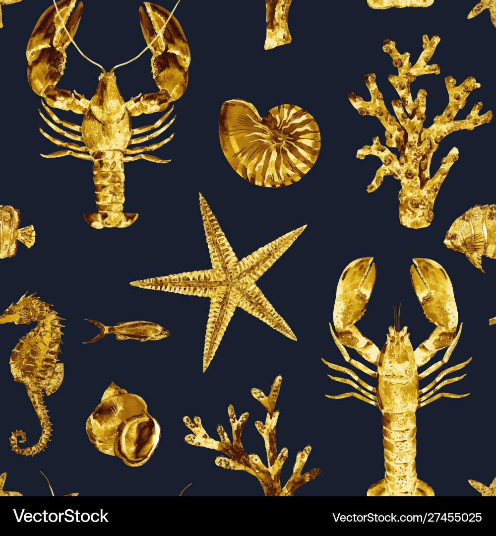 Watercolor sea life pattern Royalty Free Vector Image