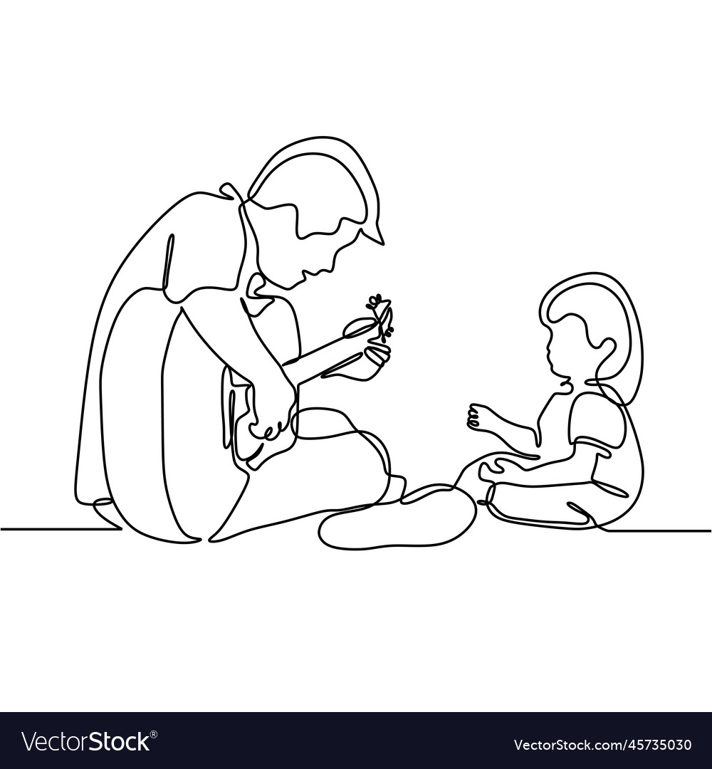 Continuous line drawing of father and his Vector Image Continuous line drawing of father and his Vector Image