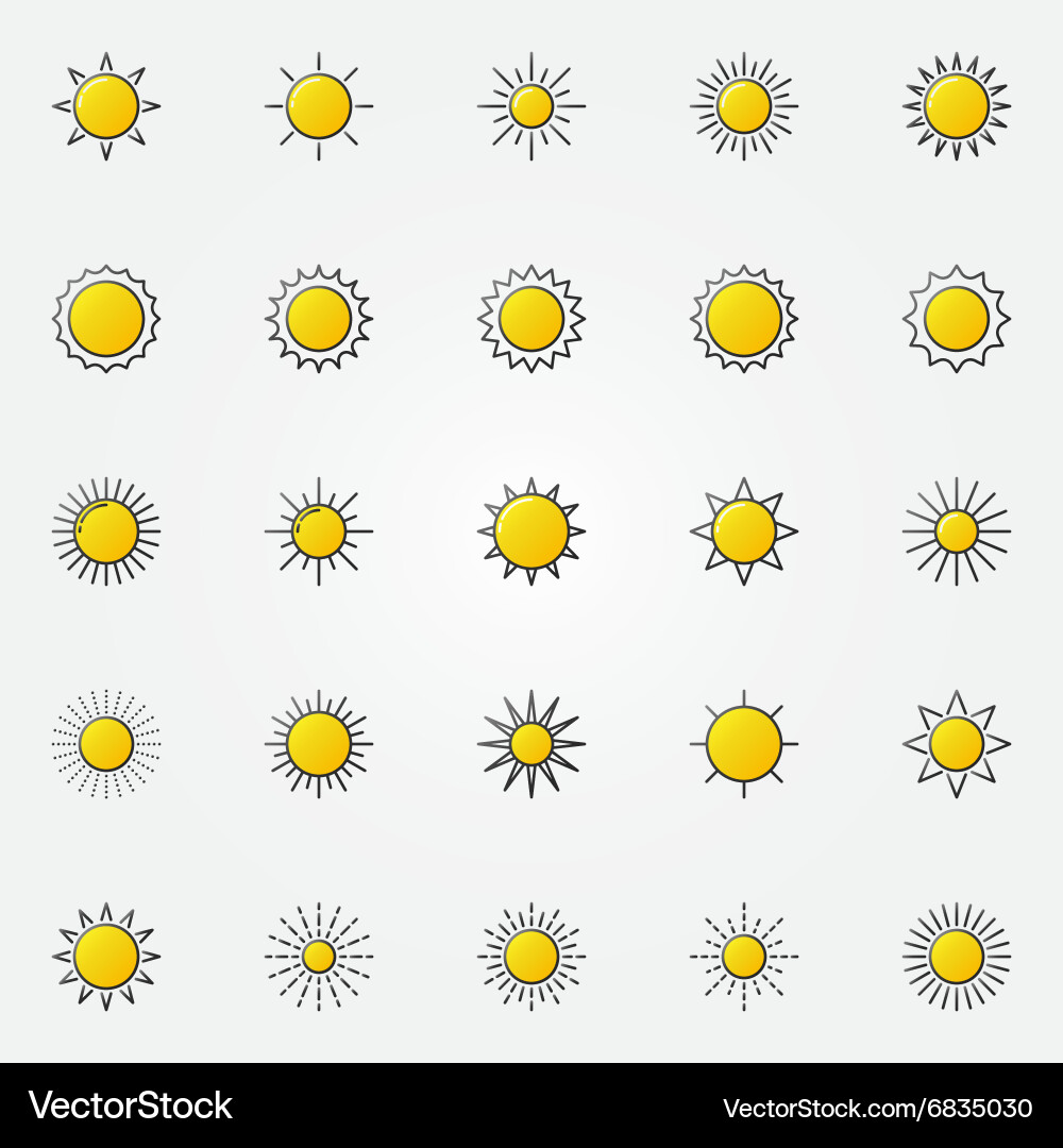 Glossy sun icons set Royalty Free Vector Image
