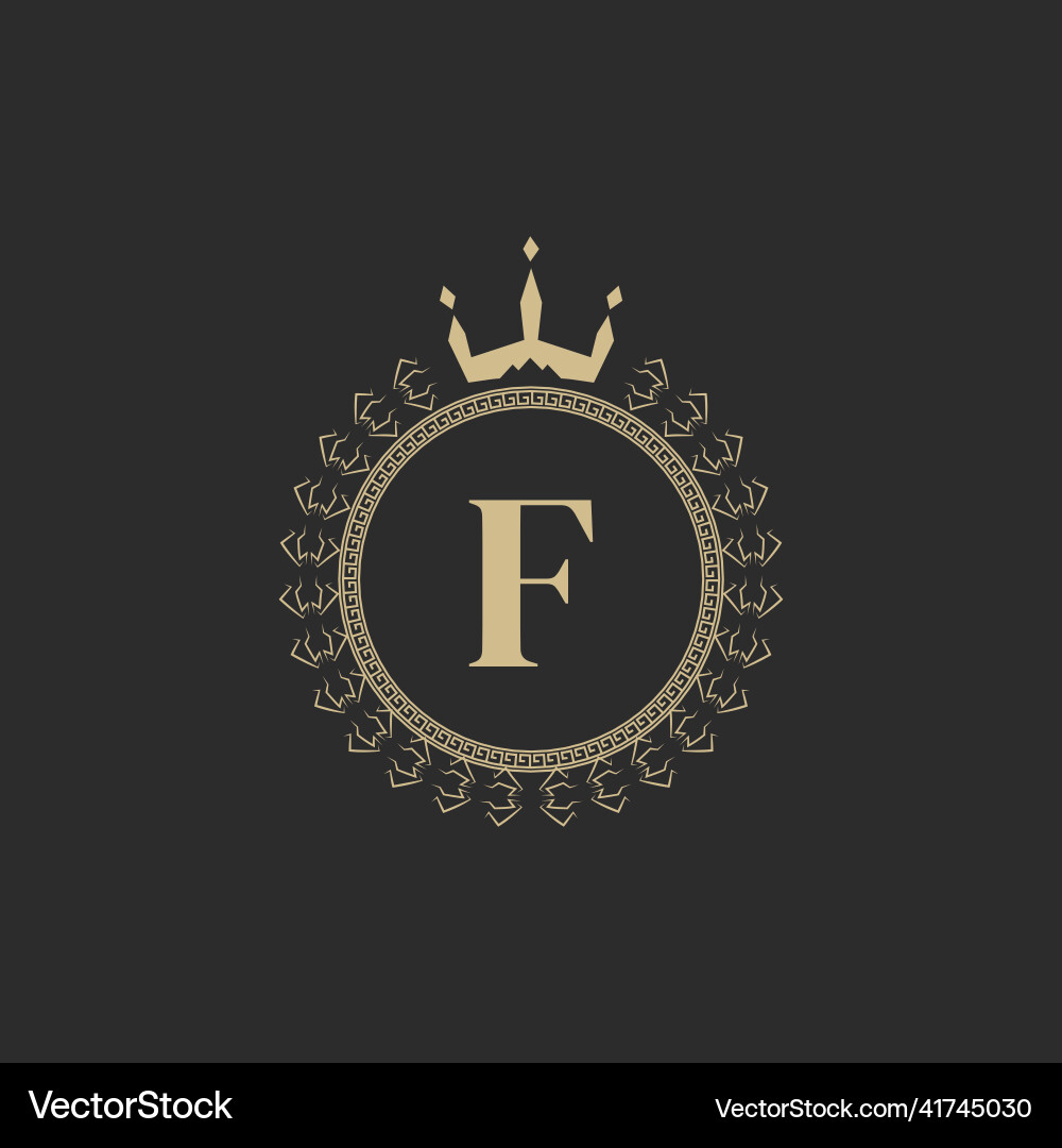 Initial letter f heraldic royal frame with crown Vector Image