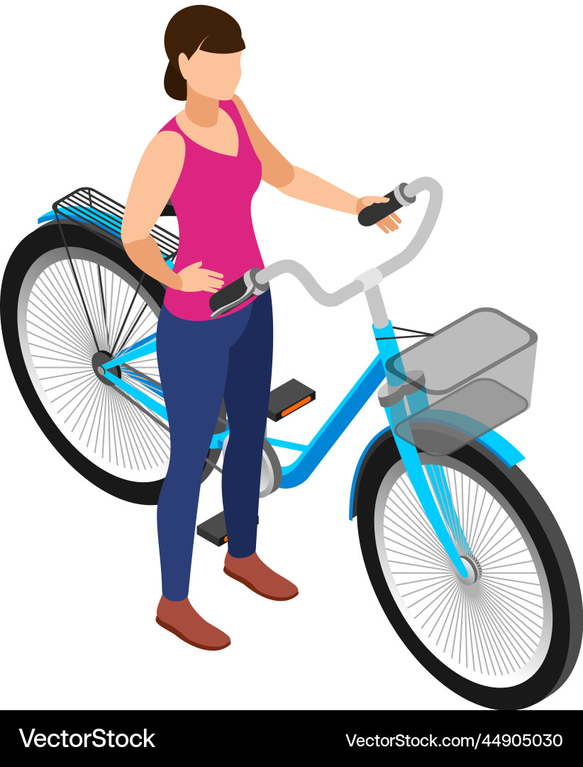 Isometric woman bicycle Royalty Free Vector Image