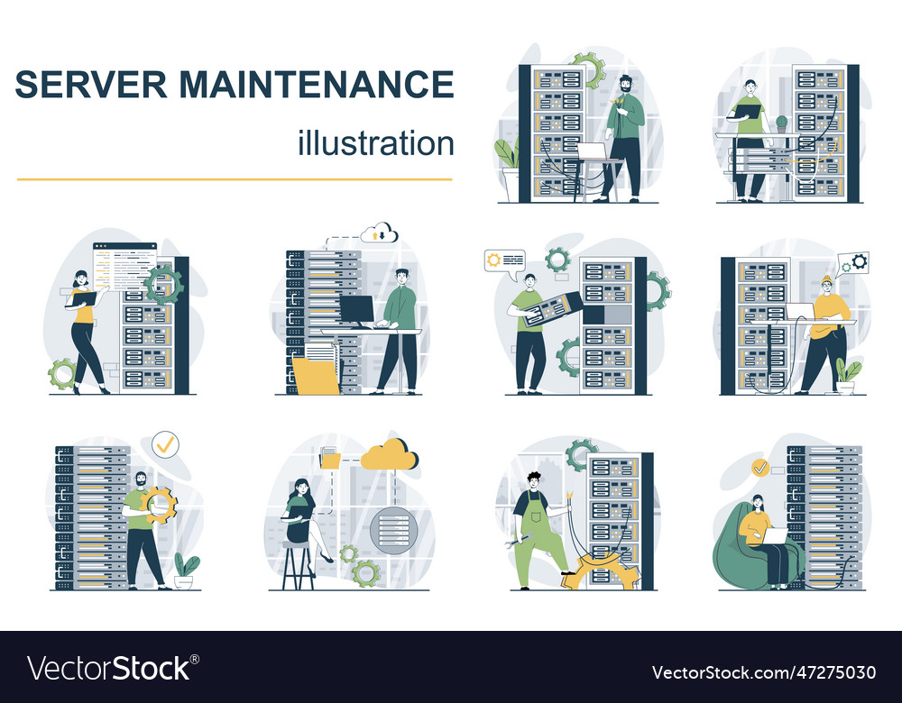 Server maintenance concept with character Vector Image