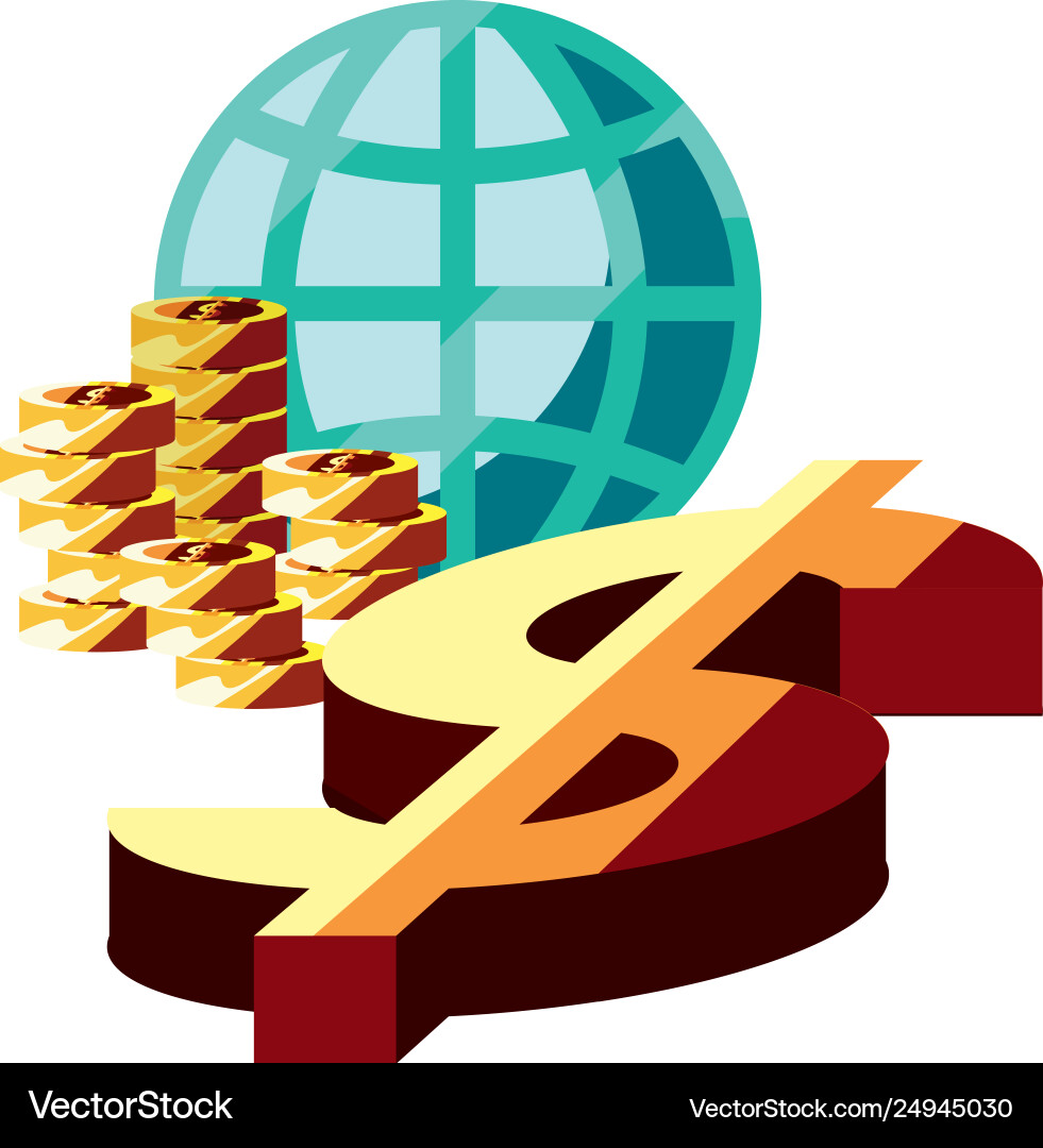 World coins dollar sign Royalty Free Vector Image