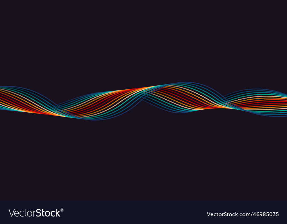 Abstract colorful flowing wave lines on dark Vector Image