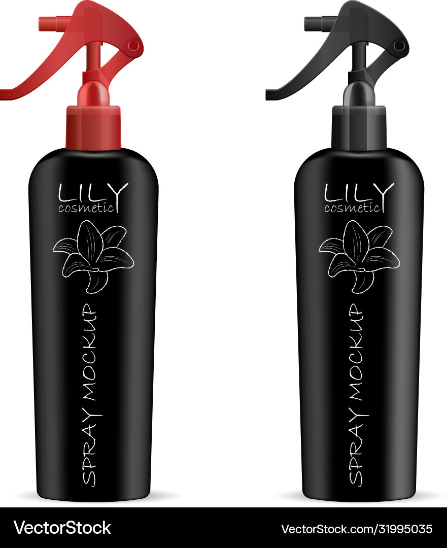 Black cosmetics sprayer bottles mockup set Vector Image