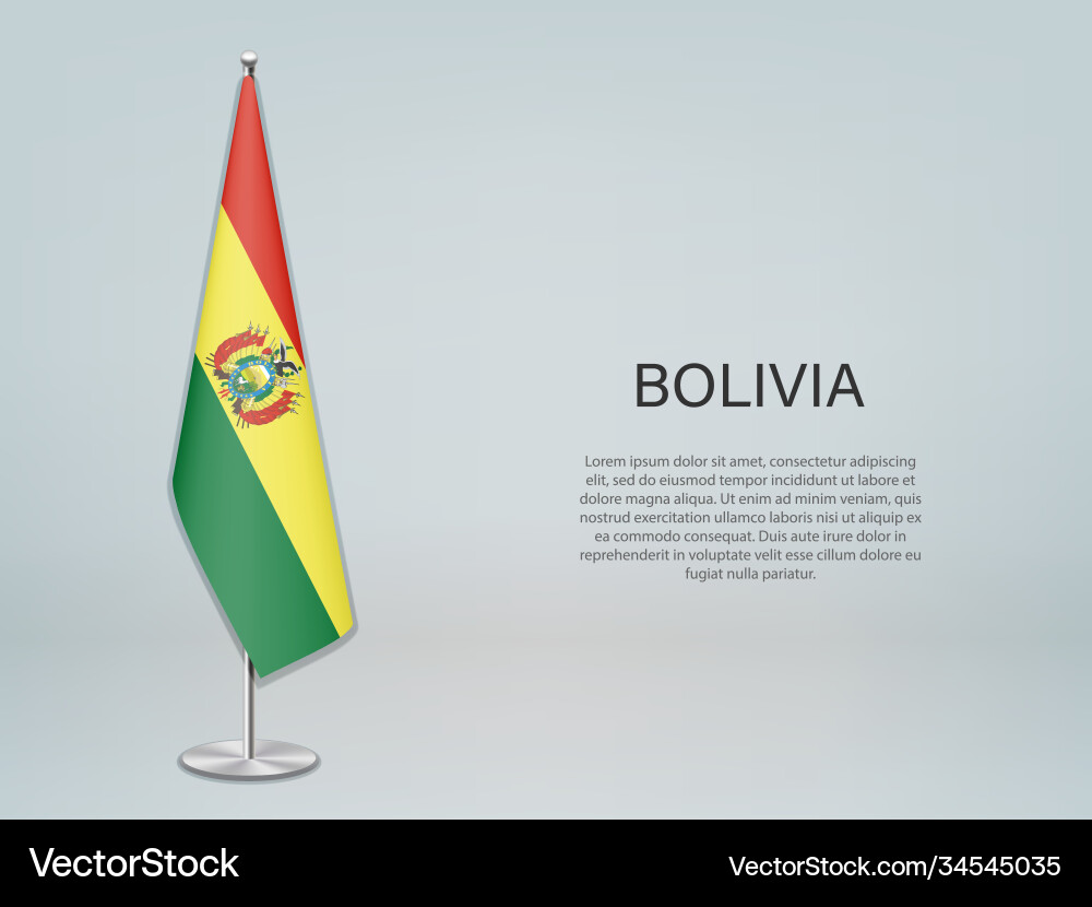 Bolivia hanging flag on stand template Royalty Free Vector
