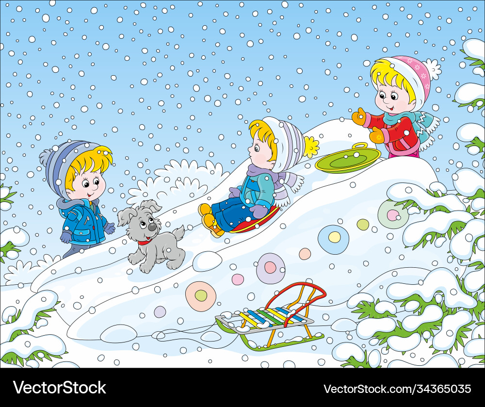 Children playing on an ice slide Royalty Free Vector Image