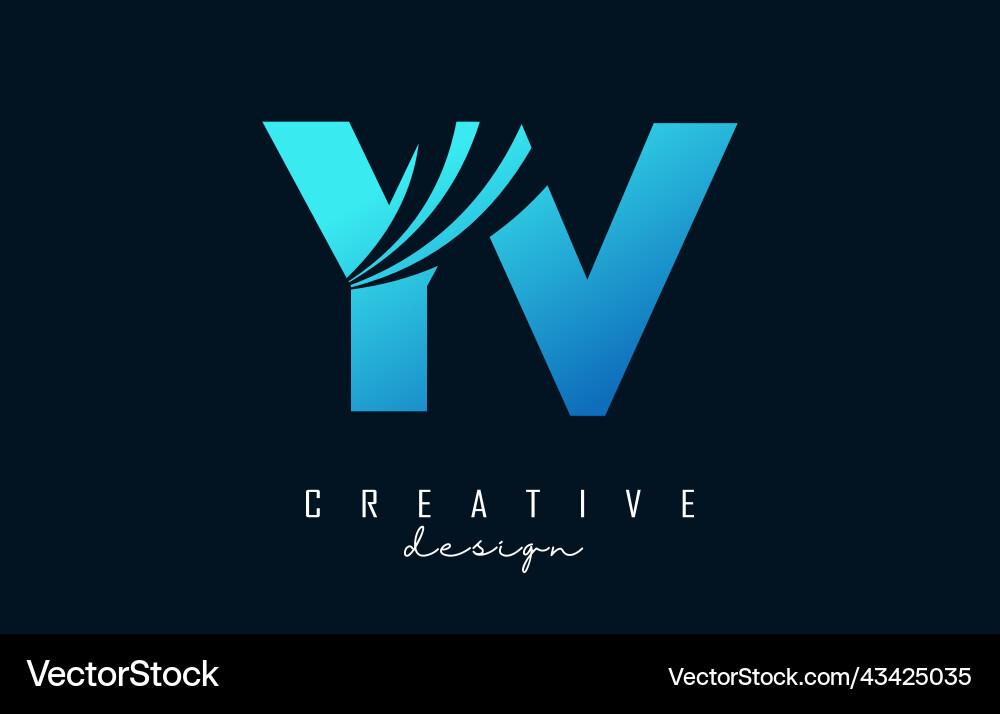 Creative blue letters yv y v logo with leading Vector Image