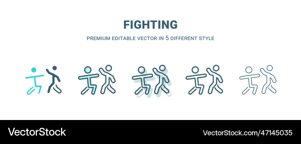 Fighting icon in 5 different style outline filled Vector Image