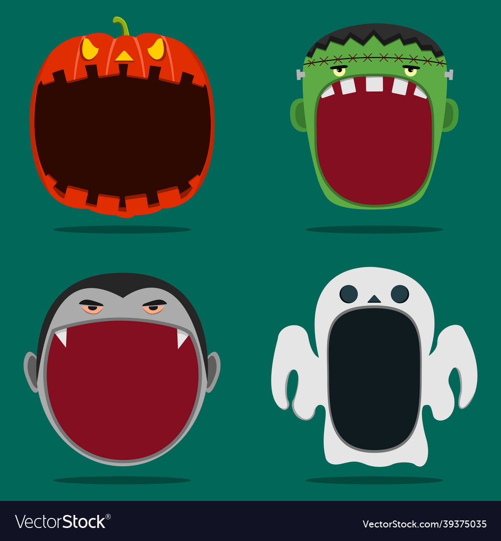 Four halloween character head and open mouth Vector Image