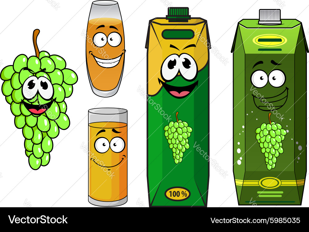 Grape juice packs fruit and glasses Royalty Free Vector