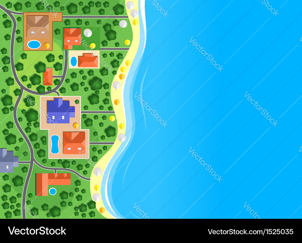 Houses on sea coast Royalty Free Vector Image - VectorStock