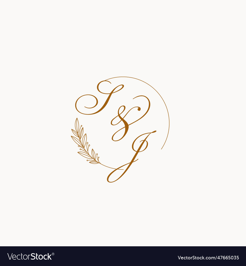 Initials sj wedding monogram logo with leaves Vector Image