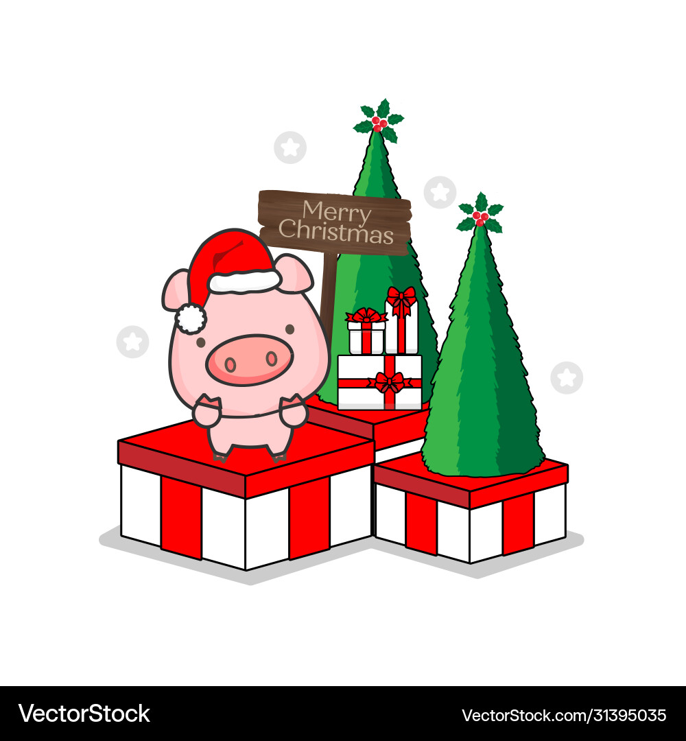 Little pig sitting on a gift box Royalty Free Vector Image
