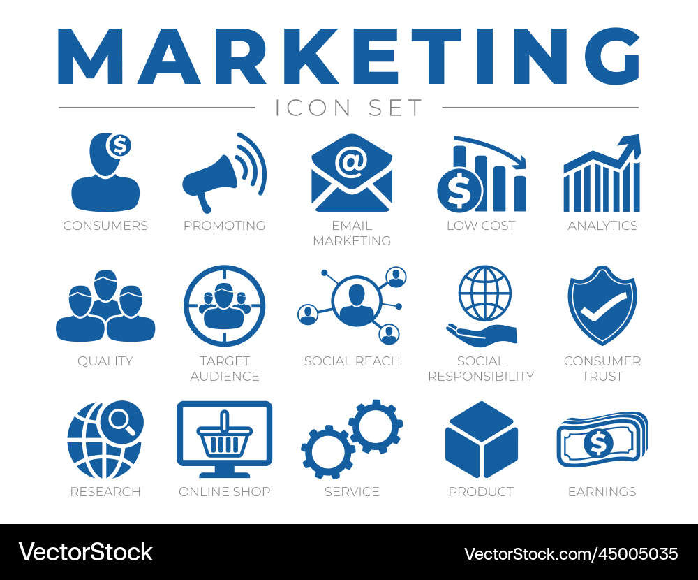 Marketing icon set promotion email Royalty Free Vector Image