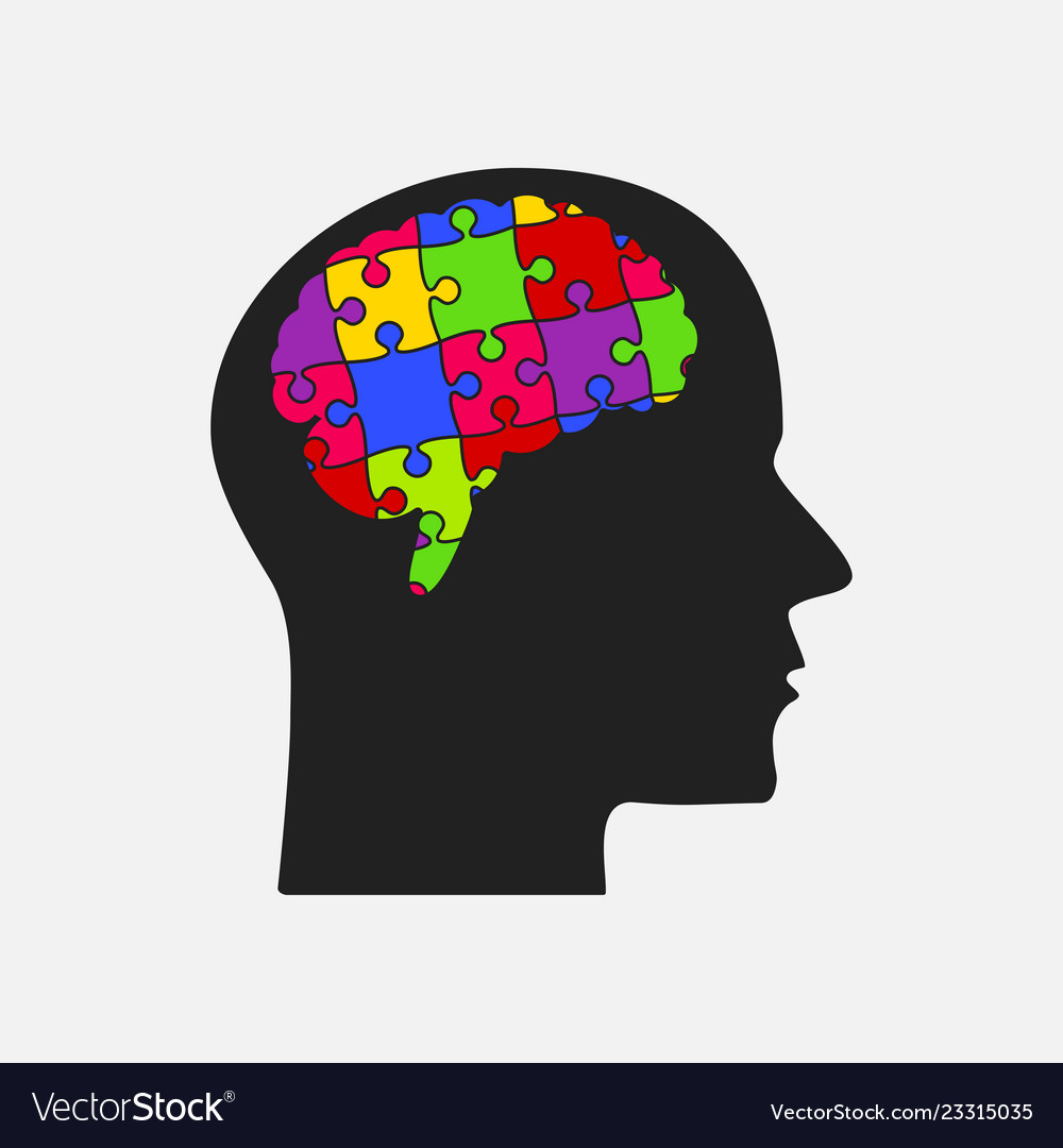 Puzzle pieces silhouette brain head puzzle brain Vector Image Puzzle pieces silhouette brain head puzzle brain Vector Image