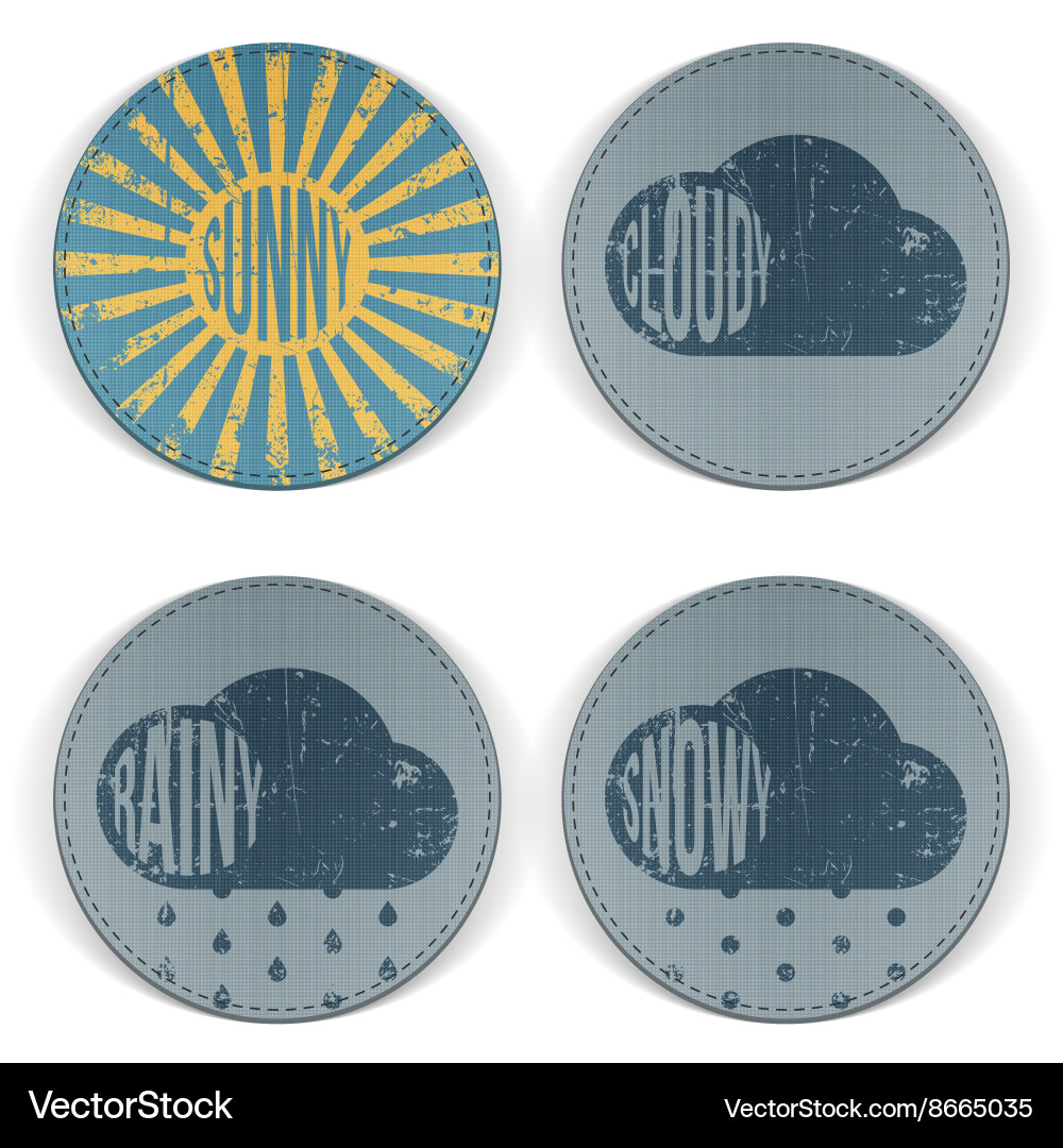 Weather retro scratched circle banners Royalty Free Vector