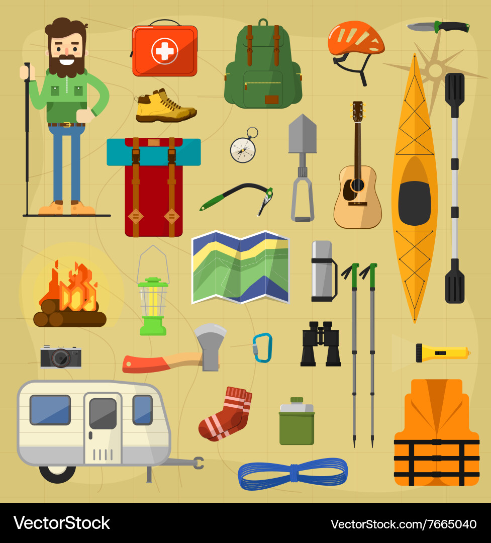 Camping equipment symbols Royalty Free Vector Image