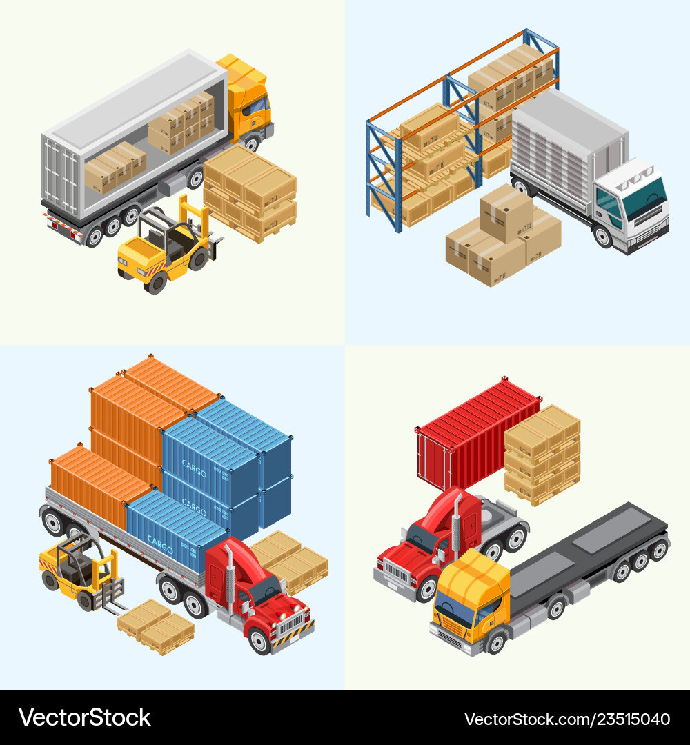Process loading freight trucks Royalty Free Vector Image