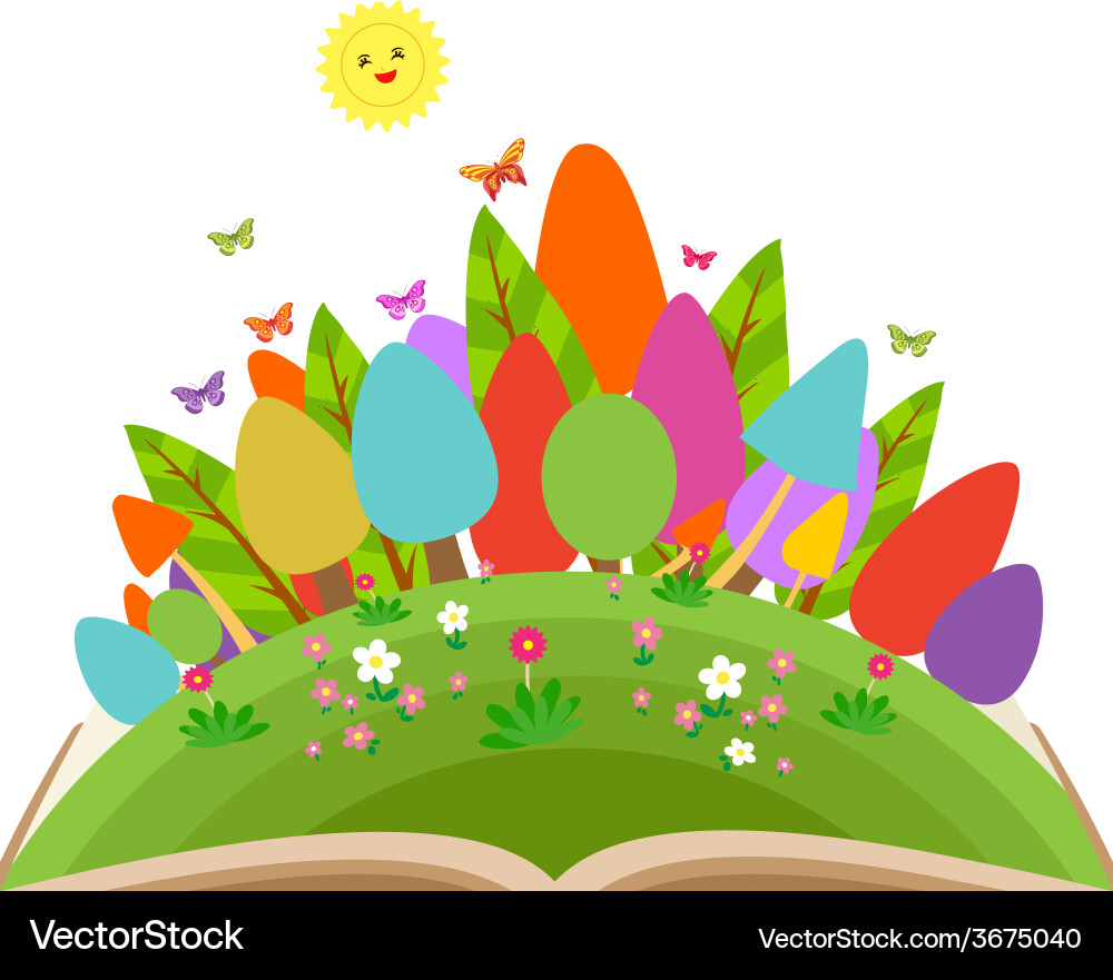 Spring with grass garden in the book Royalty Free Vector