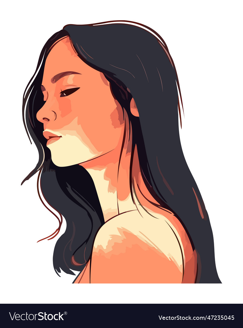 Beautiful young woman with long brown hair Vector Image