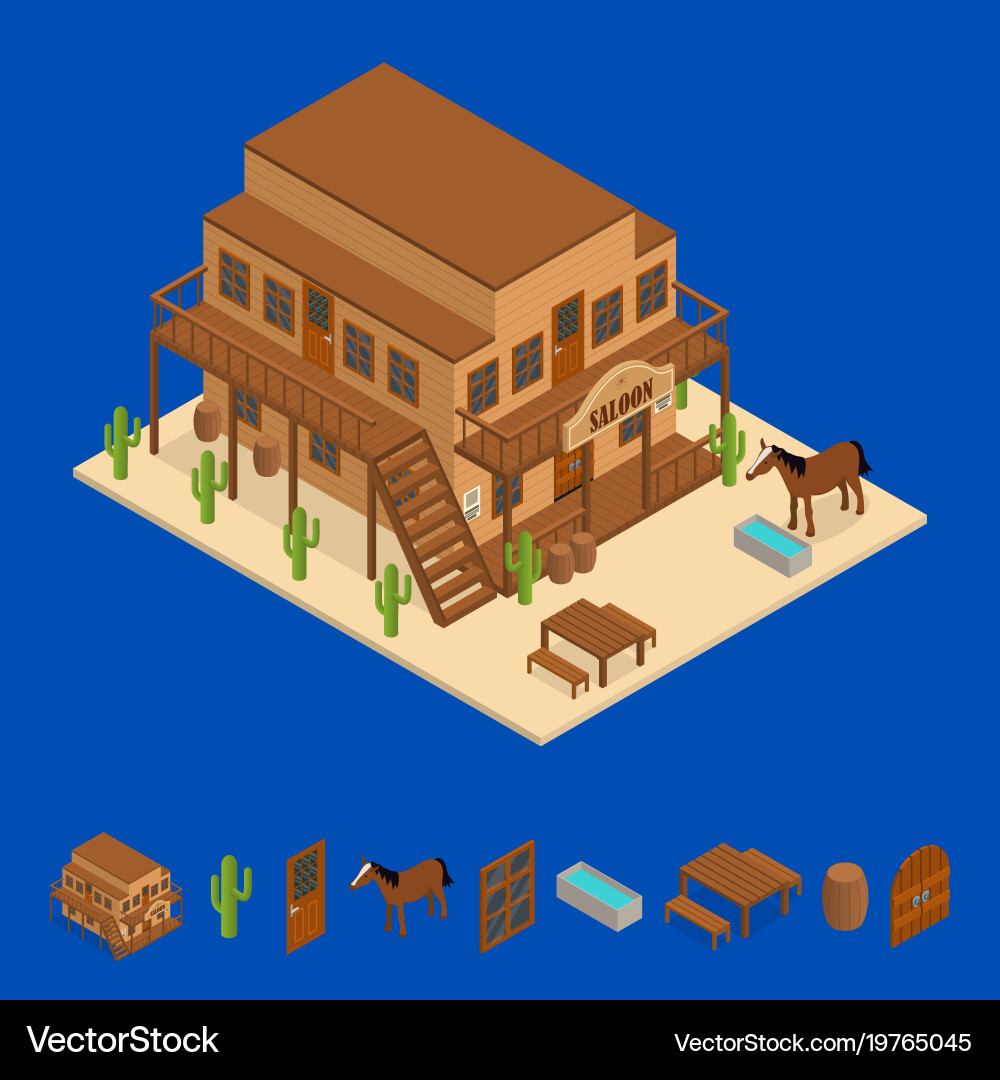 Cartoon building saloon and elements part on a Vector Image