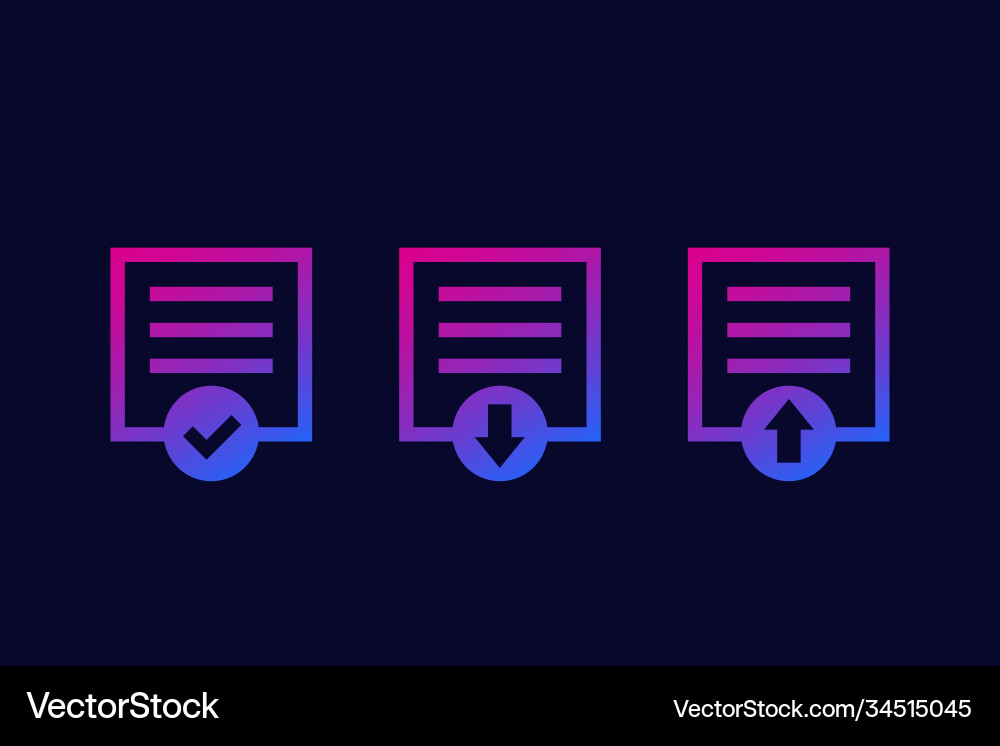 Documents download upload and finish icons Vector Image