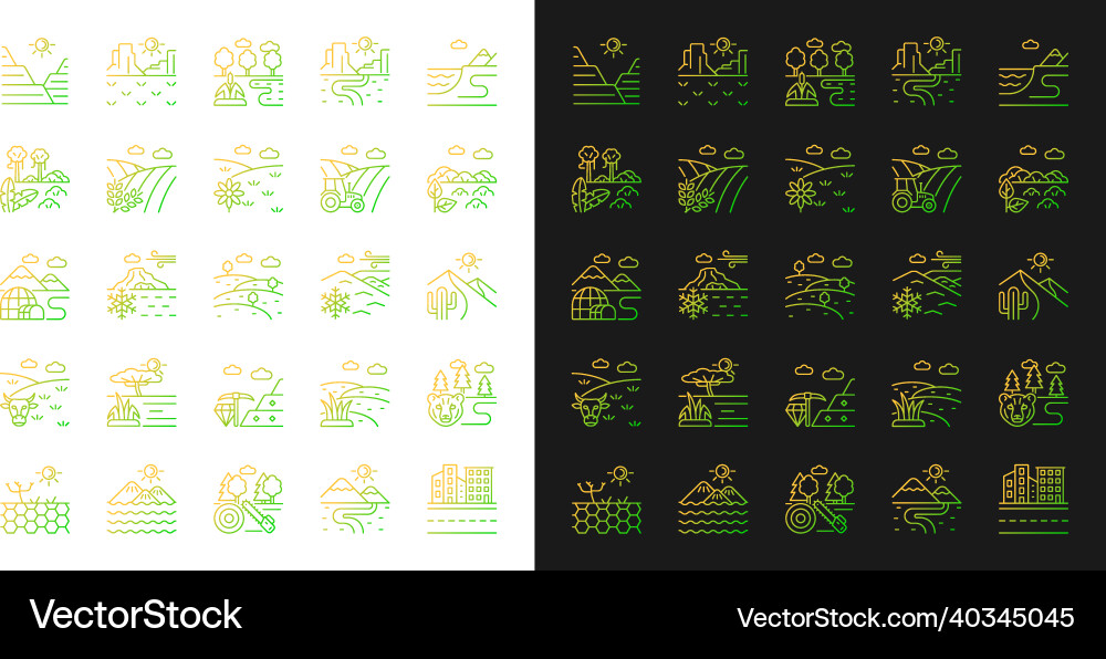Land types gradient icons set for dark and light Vector Image