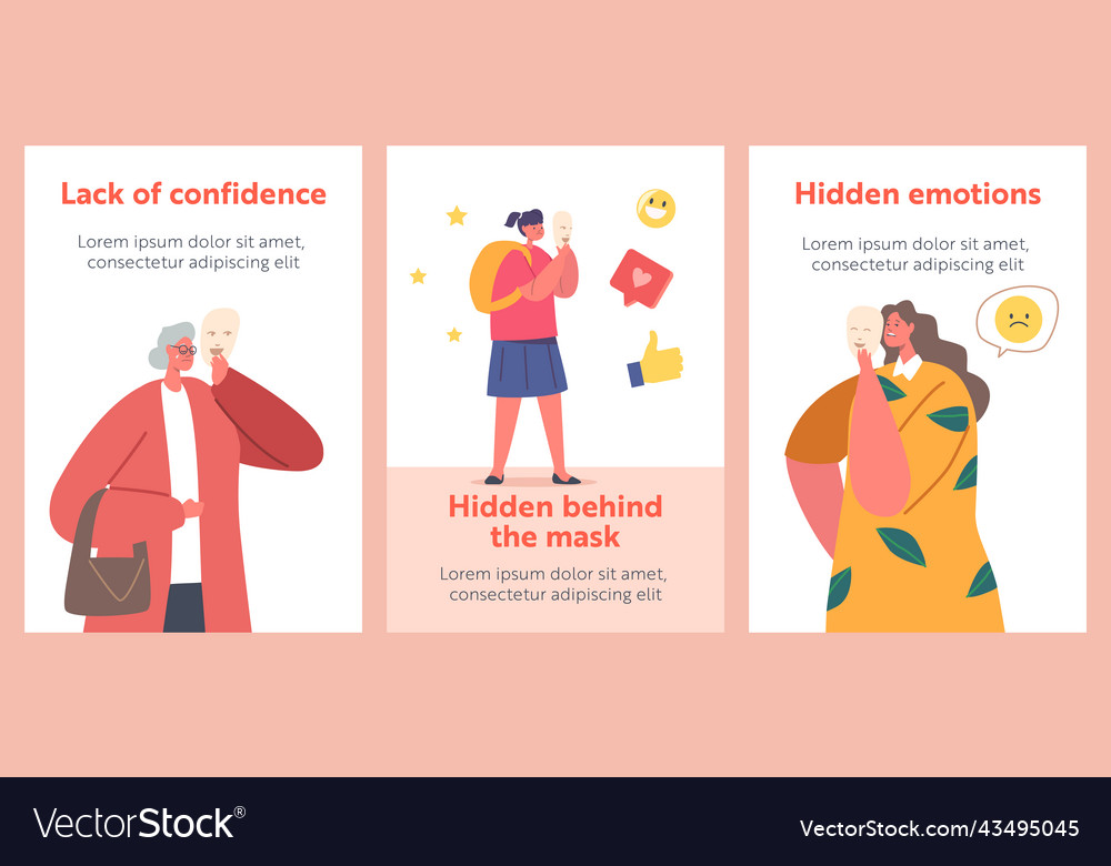 Male and female characters hiding faces behind Vector Image Male and female characters hiding faces behind Vector Image