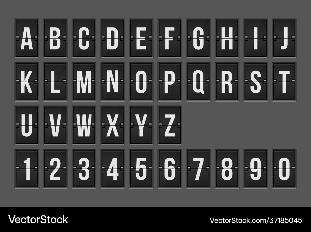 Mechanical scoreboard alphabet and numbers Vector Image