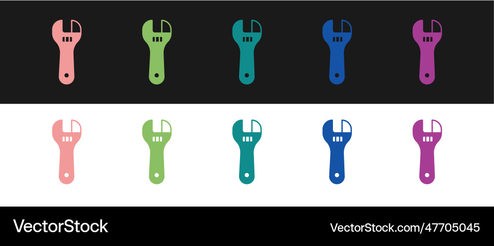 Set adjustable wrench icon isolated on black Vector Image