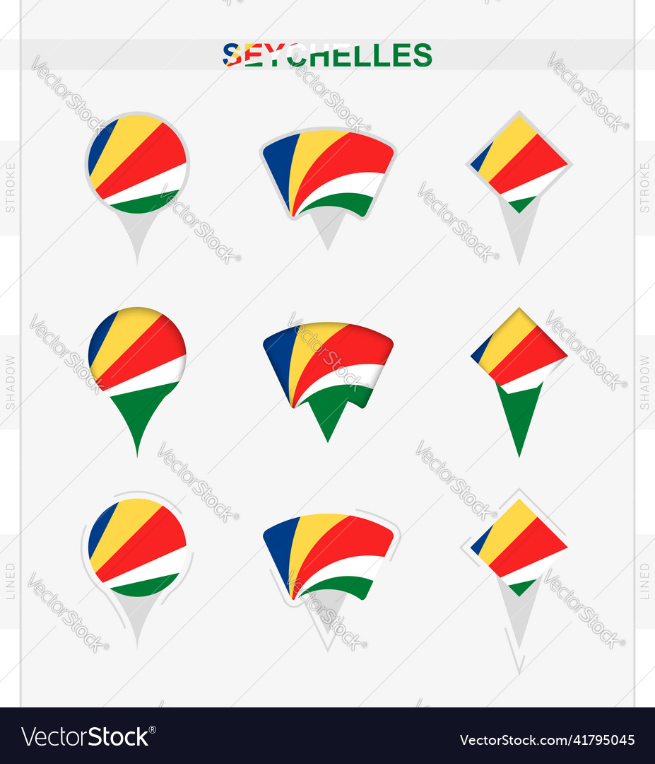 Seychelles flag set of location pin icons Vector Image