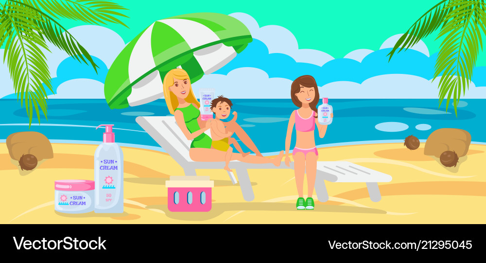 Sunscreen for whole family Royalty Free Vector Image
