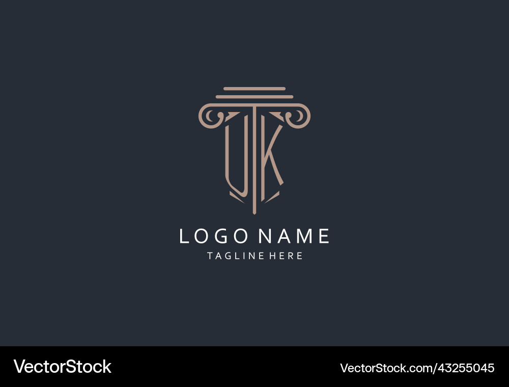 Uk monogram logo with pillar shape icon luxury Vector Image