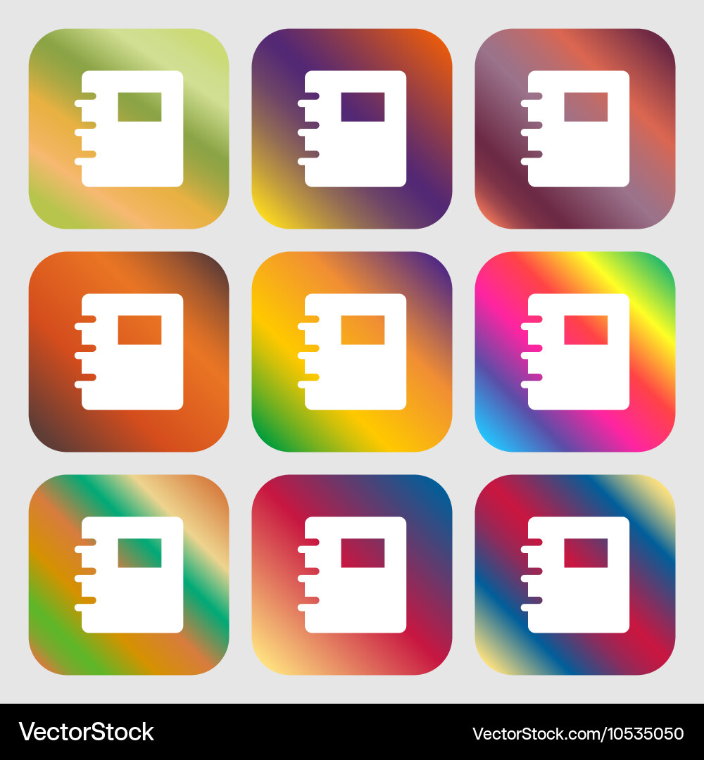 Book icon nine buttons with bright gradients Vector Image