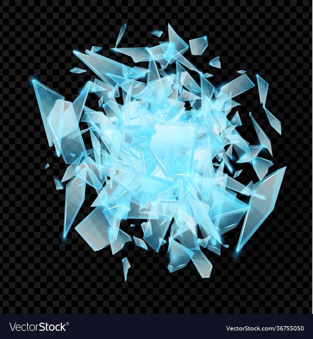 Realistic transparent shards broken glass blue Vector Image Realistic transparent shards broken glass blue Vector Image