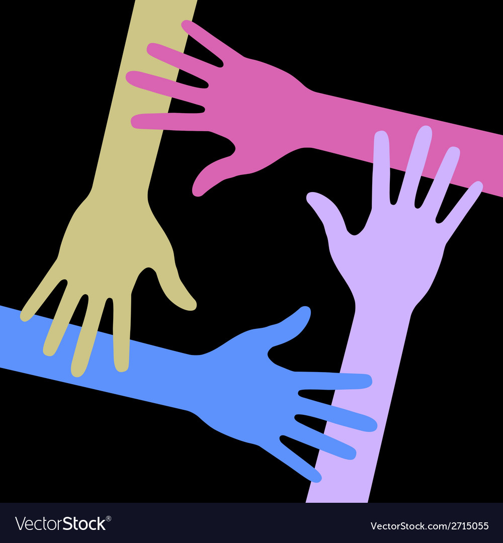 Colorful four hands icon on black background Vector Image Colorful four hands icon on black background Vector Image